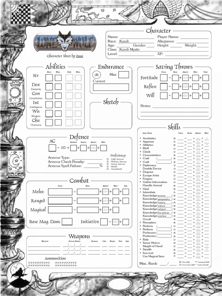 Lone Wolf Character Sheet - Kundi Mystic | PDF