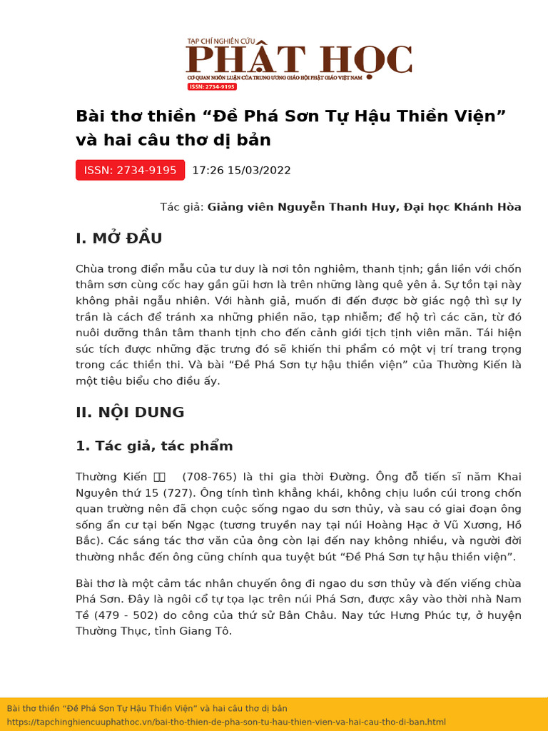 Bai Tho Thien de Pha Son Tu Hau Thien Vien Va Hai Cau Tho Di Ban | PDF