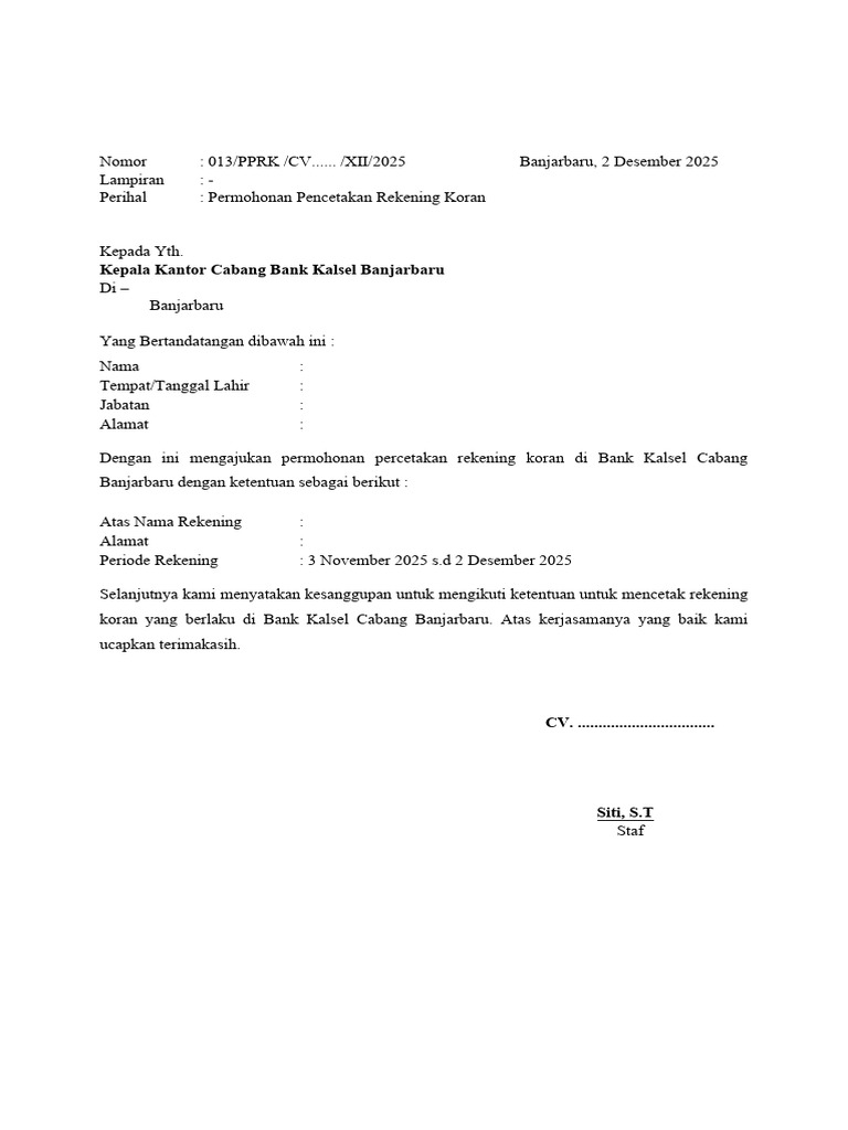 1. Permohonan Cetak Rekening Koran | PDF