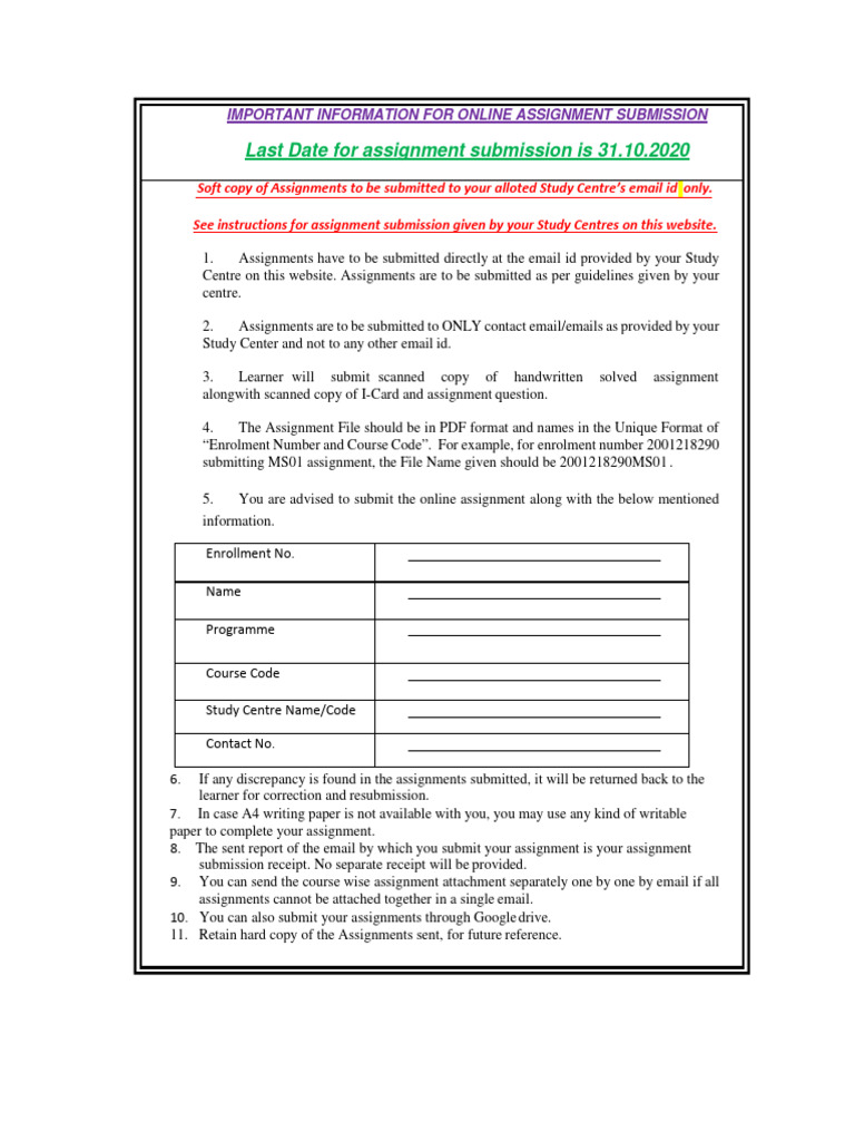 Online Assignment Submission Guidelines | PDF