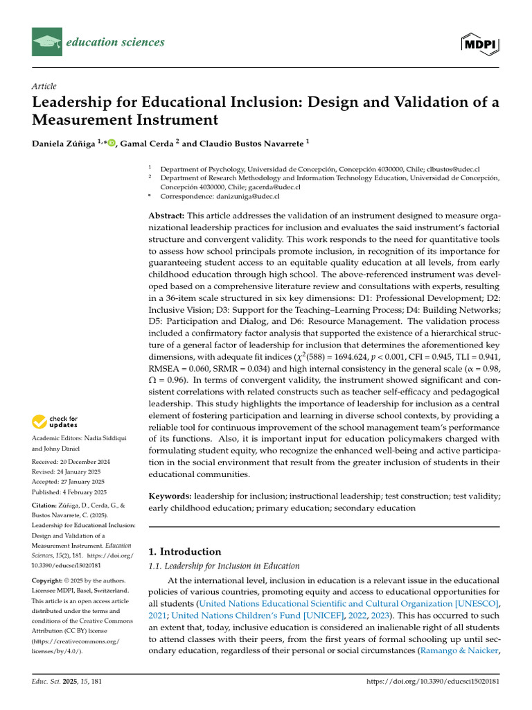 Leadership For Educational Inclusion Design and Validation of A | PDF ...