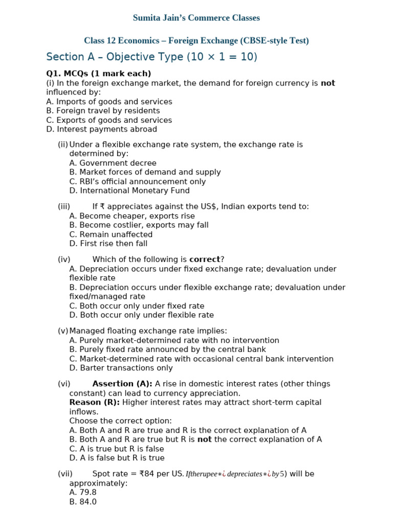 Test Foreign Exchange Test, Based On Last Year Papers) | PDF | Exchange ...