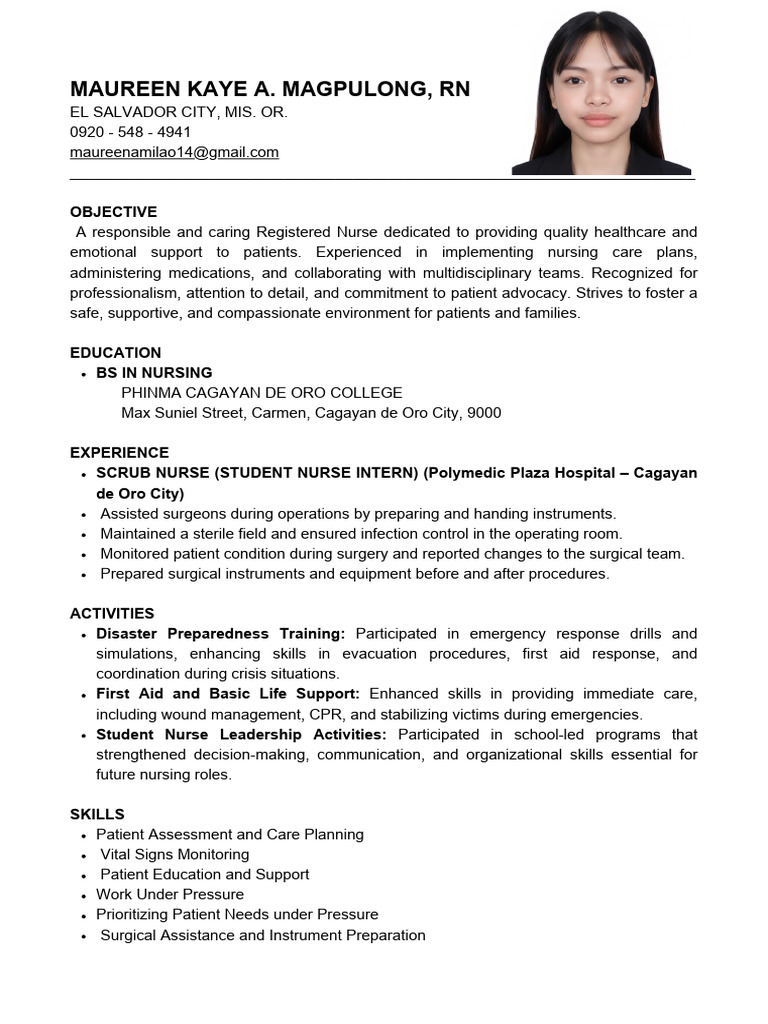 Registered Nurse Resume: Maureen Kaye Magpulon | PDF