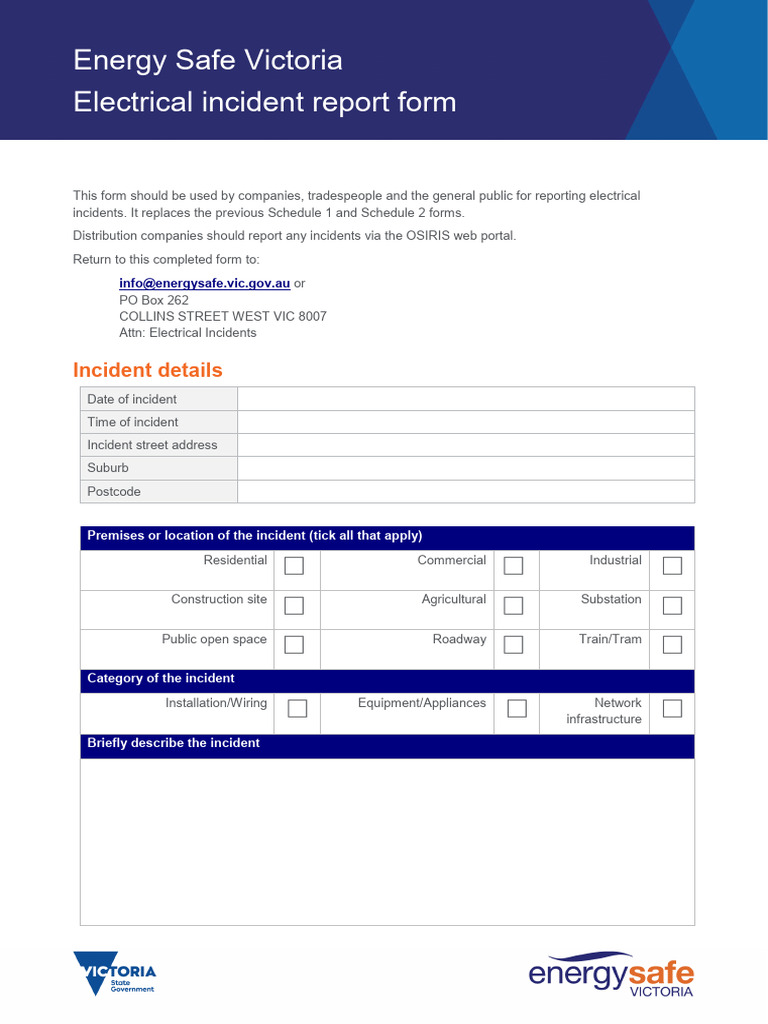 Electrical Incident Report Form | PDF | Electricity | Electric Power