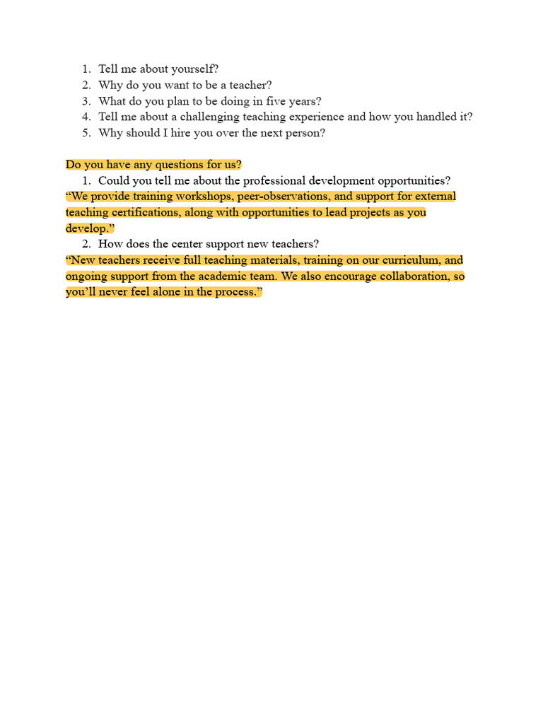 Teacher Interview Questions & Answers | PDF