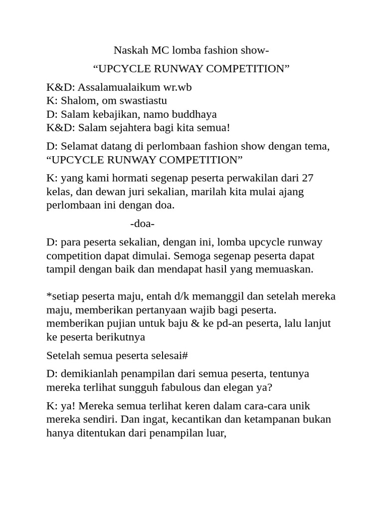 Naskah MC Lomba Fashion Show | PDF