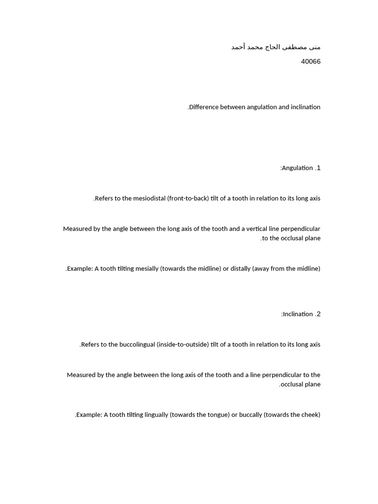 Angulation vs. Inclination in Dentistry | PDF | Orthodontics | Dentistry