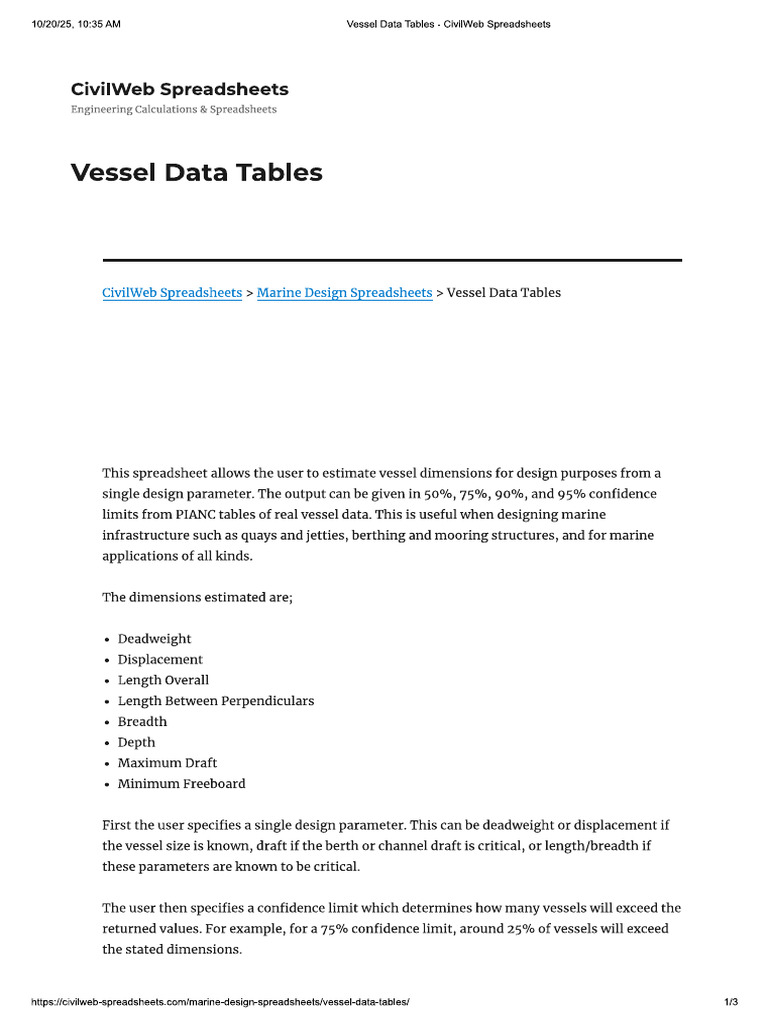 Vessel Data Tables | PDF