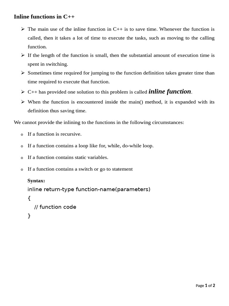 Inline Functions | PDF