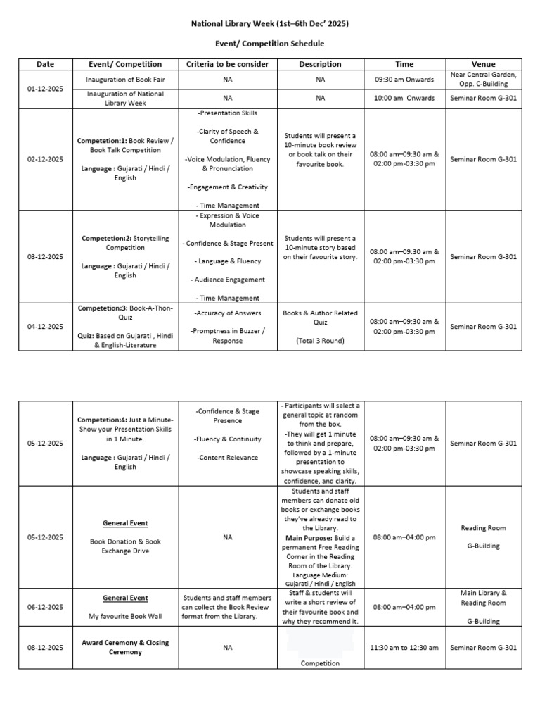 National Library Week 2025 Events Schedule | PDF | Linguistics | Human ...