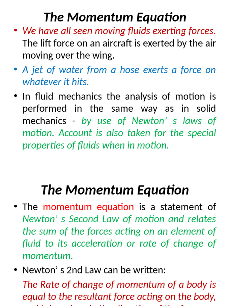 Understanding the Momentum Equation in Fluids | PDF | Momentum | Force
