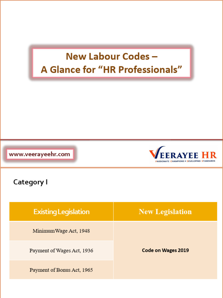 New Labour Codes A Glance For HR Professionals VHR 2025 | PDF ...