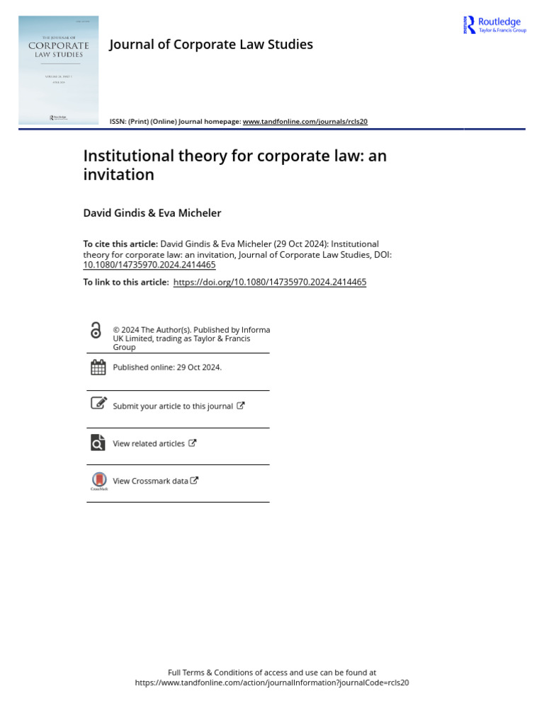 Institutional Theory for Corporate Law an Invitation | PDF | Economics ...