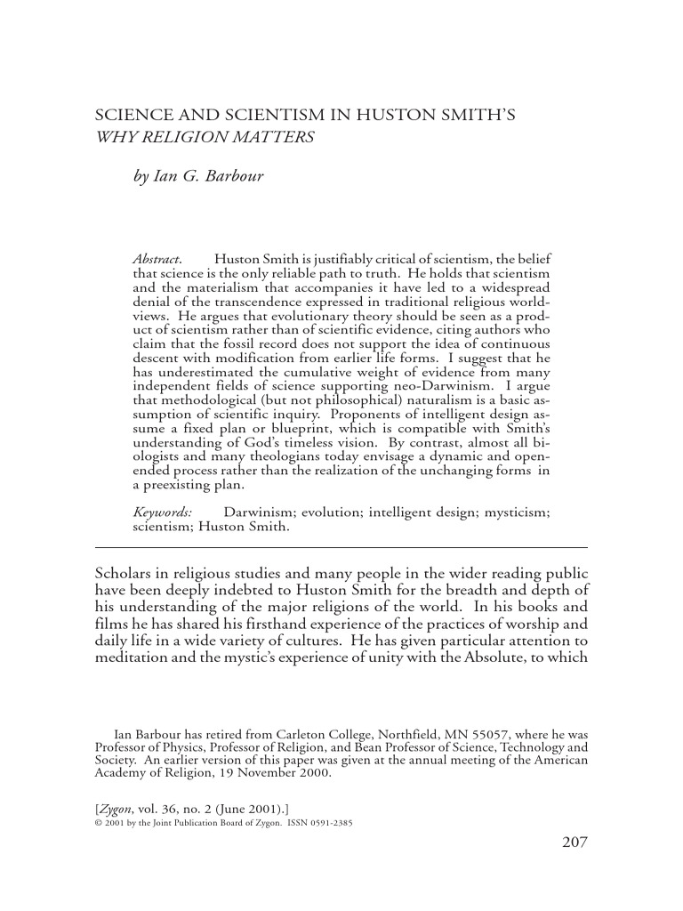 Science and Scientism in Huston Smith'S: Why Religion Matters by Ian G ...