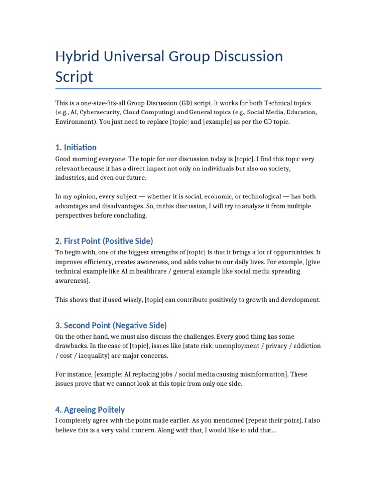 Hybrid Group Discussion Script Template | PDF | Artificial Intelligence ...
