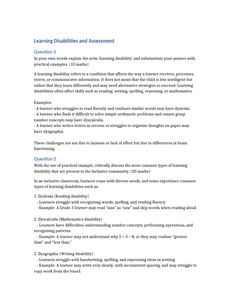 Learning Disabilities Assessment | PDF | Learning Disability | Dyslexia