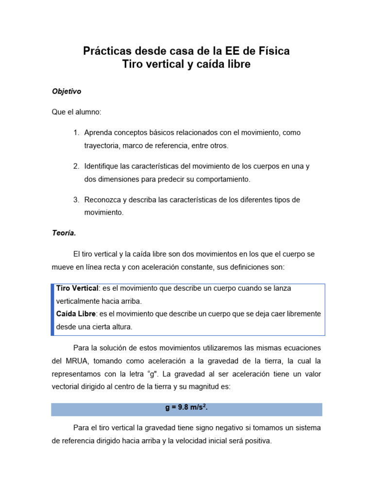 Prácticas desde casa (Tiro vertical y caida libre) Ortega Sequera Julio ...