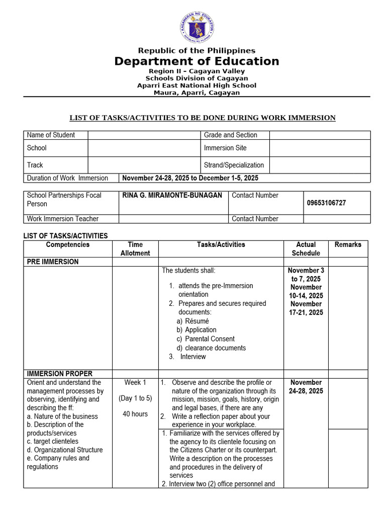 Work Immersion Tasks for ABM Students | PDF | Skill | Business