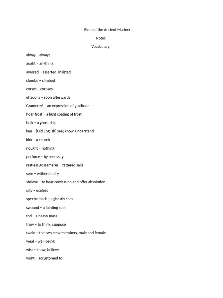 Vocabulary - The Rime of Ancient Mariner | PDF