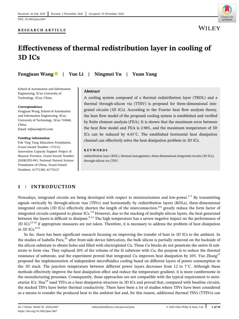 Effectiveness of Thermal Redistribution Layer in Cooling of 3D ICs ...