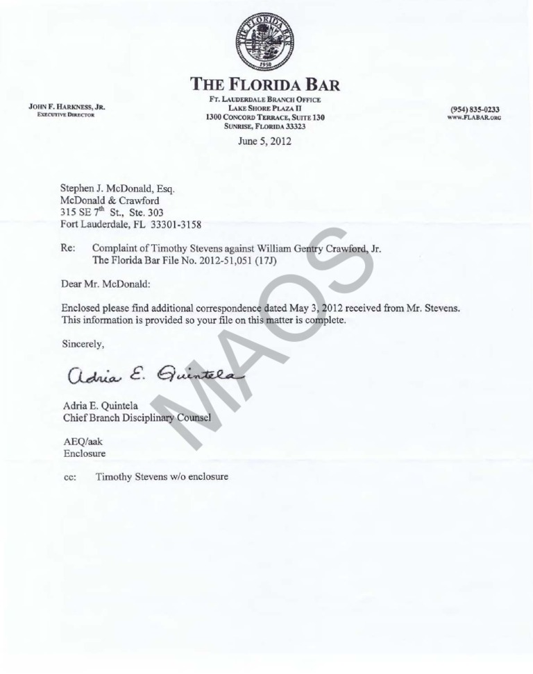Crawford Bar Letter Updating His File | PDF