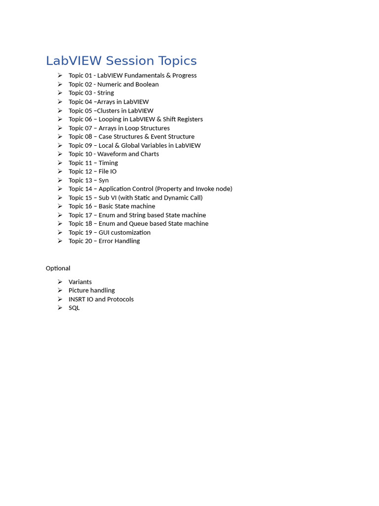 LabVIEW Session Topics Overview | PDF