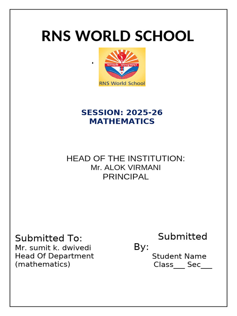 RNS World School Mathematics Submission 2025-26 | PDF