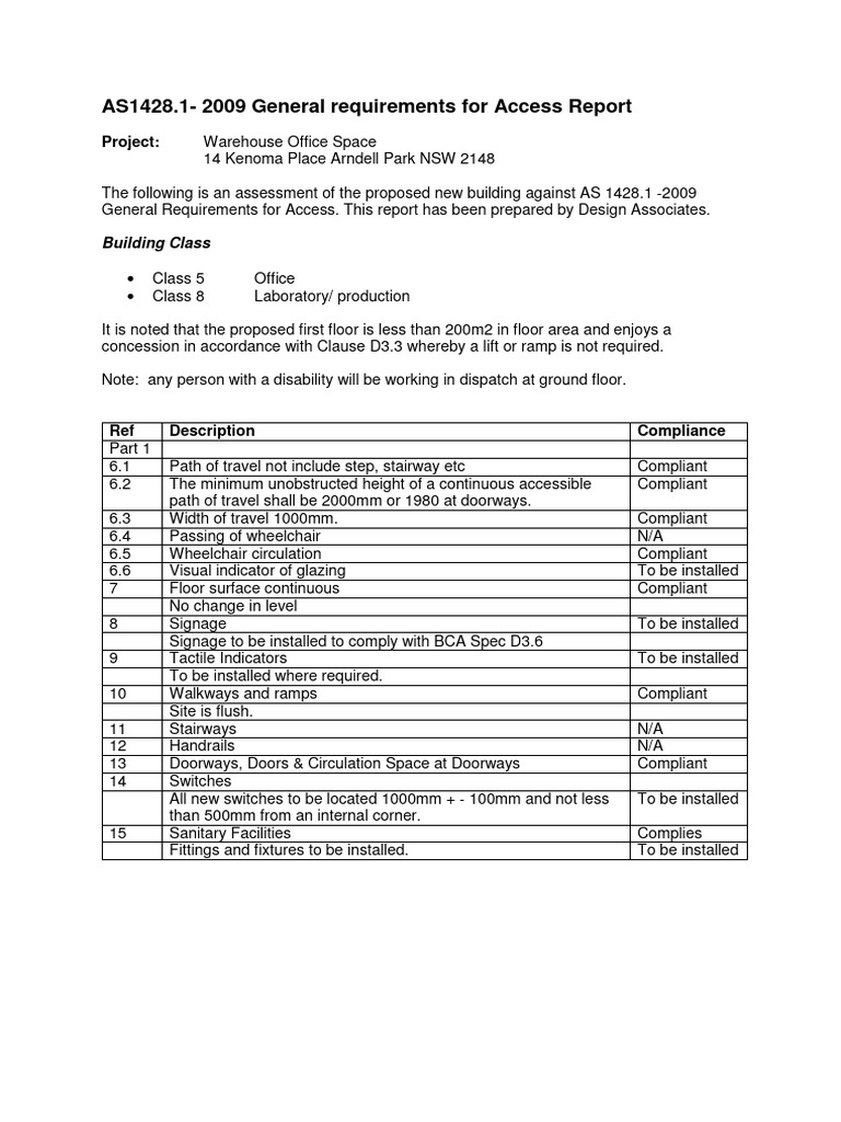 AS1428.1-2009 Access Compliance Report | PDF | Architectural Elements ...