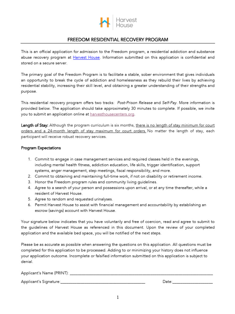 Freedom Recovery Application | PDF | Probation | Parole