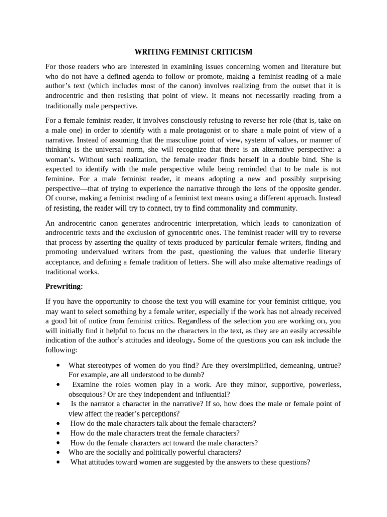 Feminist Critique in Literary Analysis | PDF | Feminism | Gender Studies
