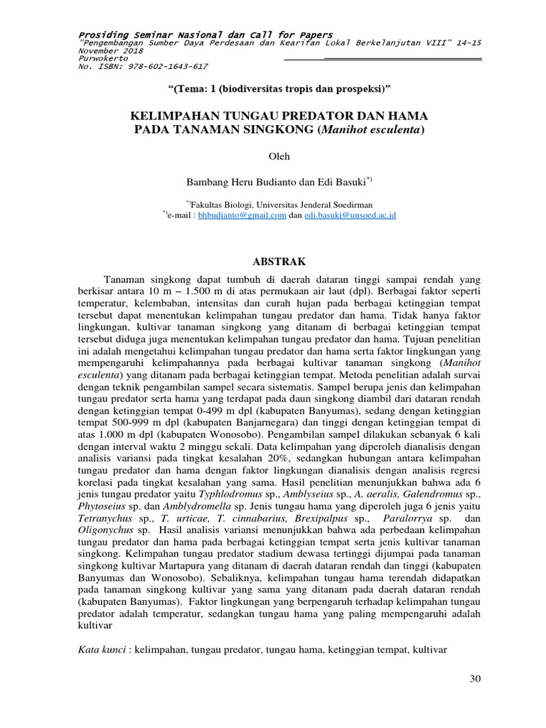 Kelimpahan Tungau Predator Dan Hama Pada | PDF