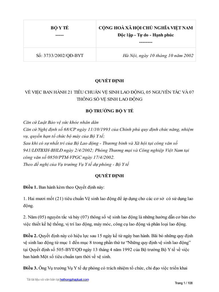 Quyet Dinh 3733 - 2002 - QD BYT Bo Y Te 10 - 10 - 2002 | PDF