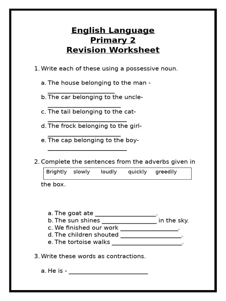 Primary 2 Worksheet 1English Language | PDF
