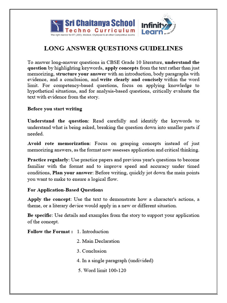 Long Answer Questions - Guidelines-X 2025-26 | PDF | Thought | Time