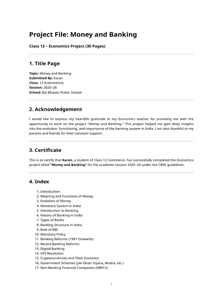 Money and Banking Project | PDF | Money | Reserve Bank Of India