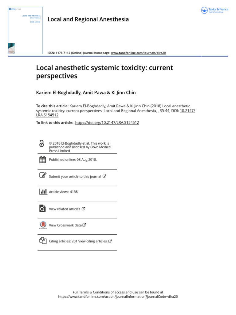 Local Anesthetic Systemic Toxicity Insights | PDF | Anesthesia ...