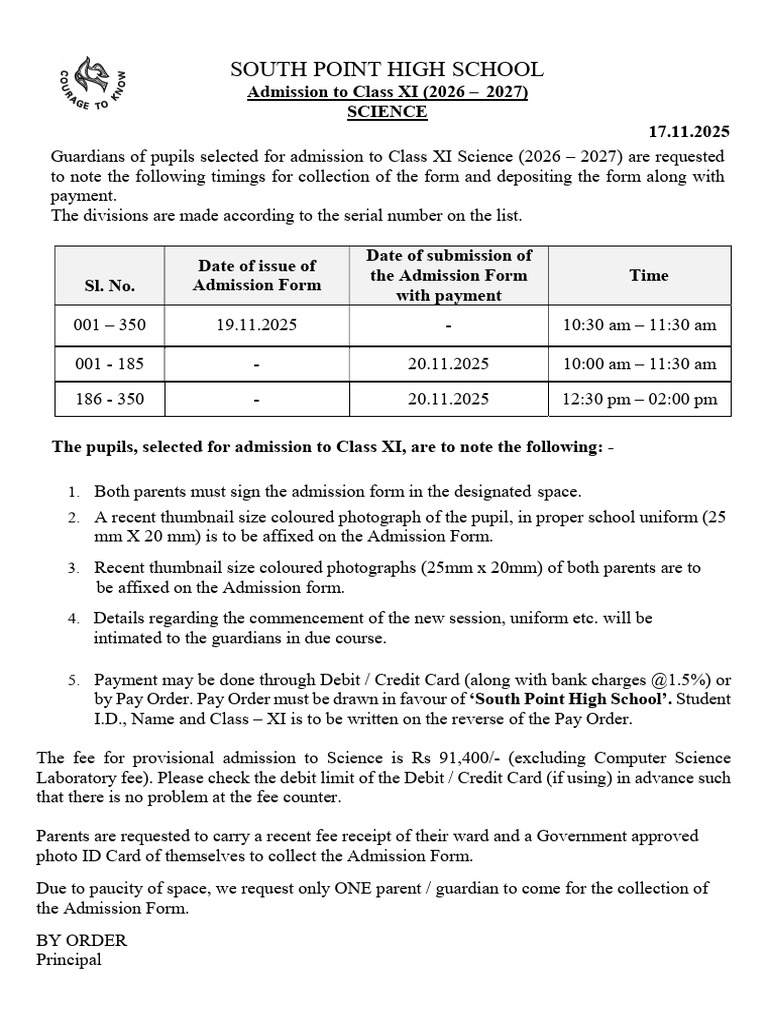 Notice - Science - 2026 27 | PDF