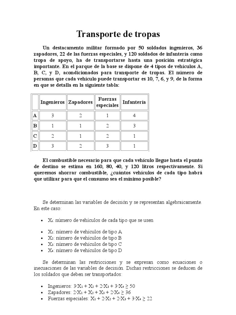 Problema de Programacion Lineal | Transporte | Ecuaciones