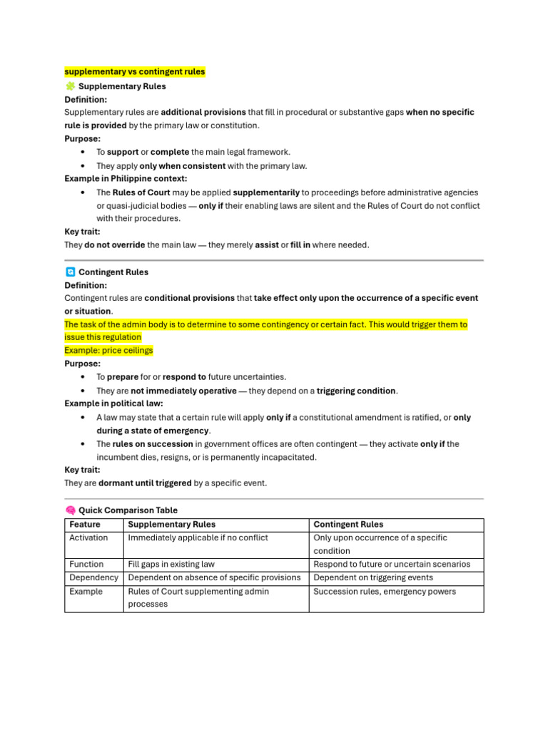 Supplementary vs Contingent Rules Explained | PDF | United States ...