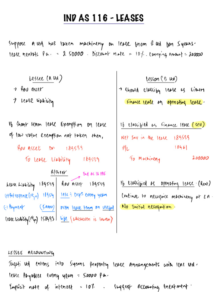 Ind As 116 Revision Notes 2023 | PDF | Lease | Financial Economics