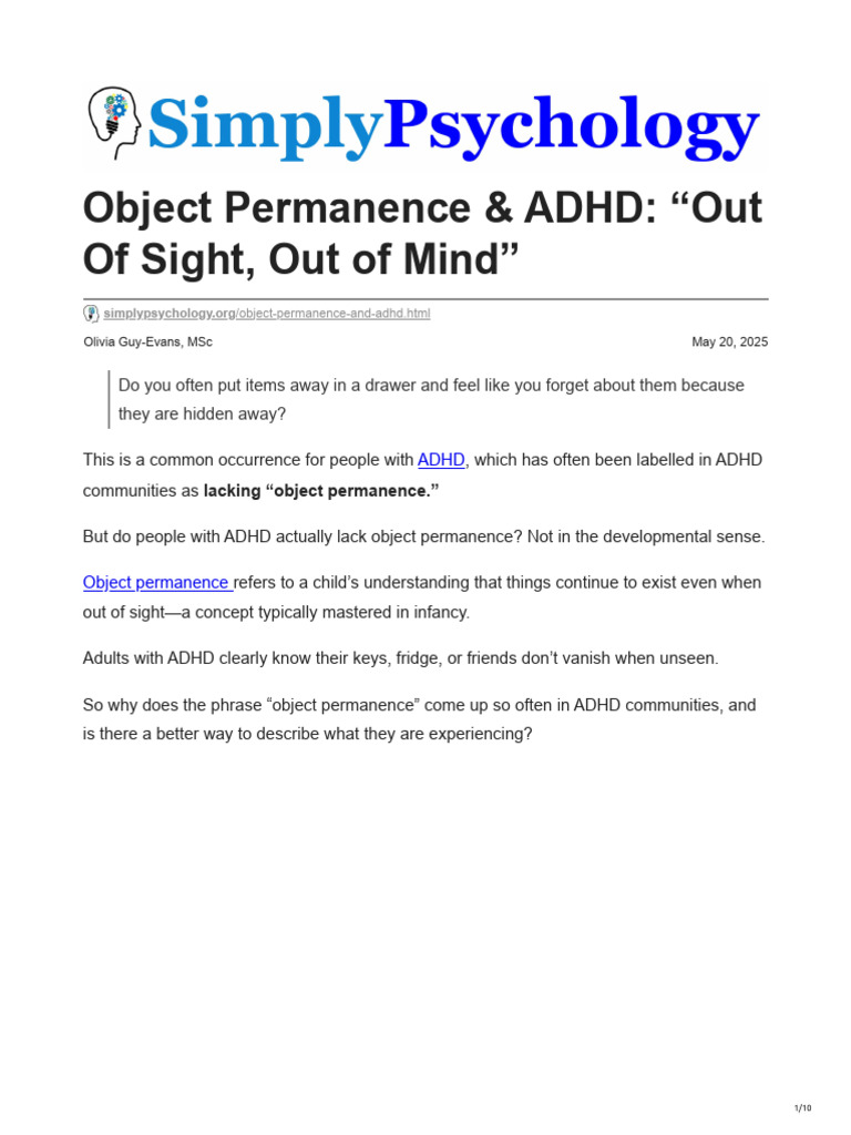 Object Permanence and ADHD Explained | PDF | Working Memory | Memory