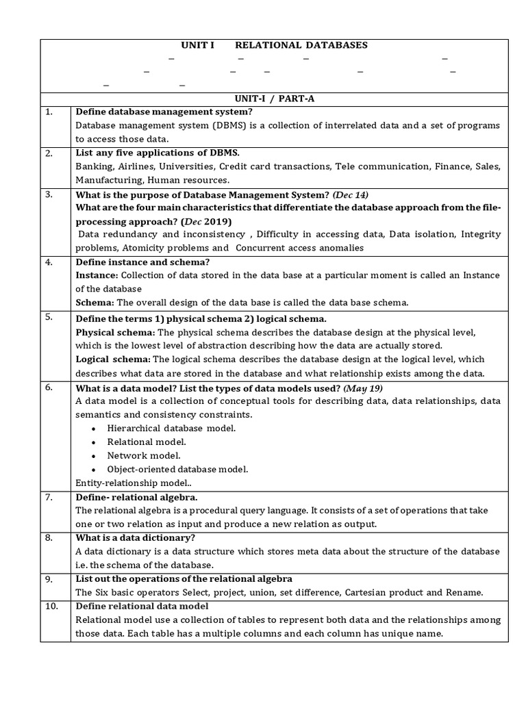 DBMS Unitwise Qbank | PDF | Database Transaction | Databases