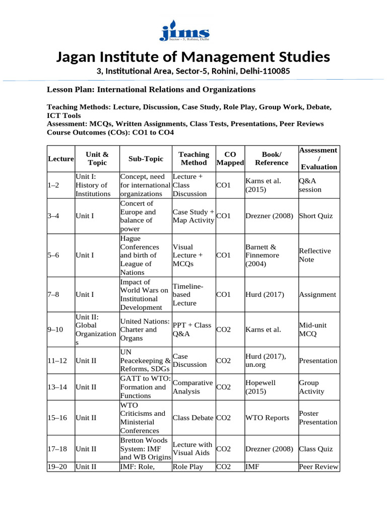 International Relations Course Outline | PDF | Eknath Easwaran