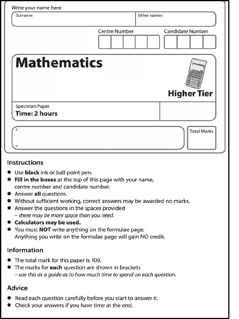 Y11 Higher Mock Maths (2) | PDF | Mathematics | Arithmetic