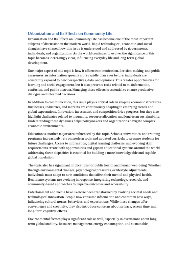 Urbanization and Its Effects On Community Life | PDF | Sustainability