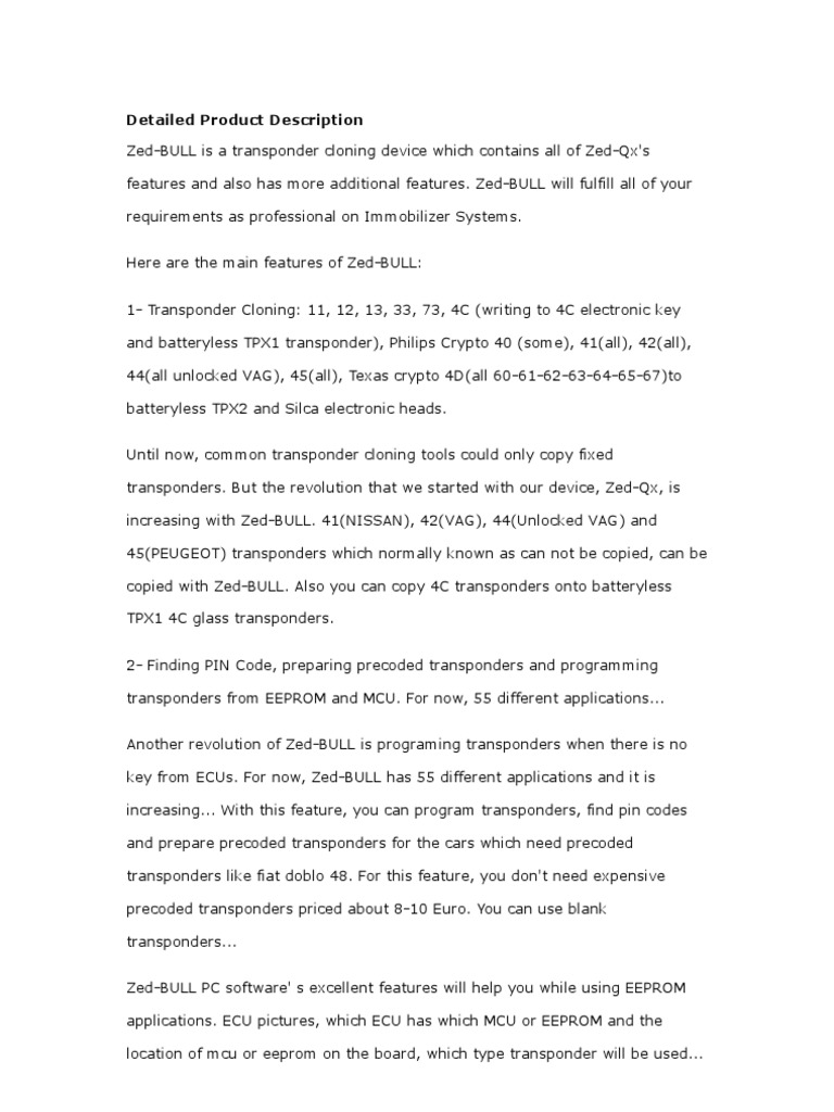 Zed Bull Transponder Clone Key Programmer | PDF | Microcontroller ...