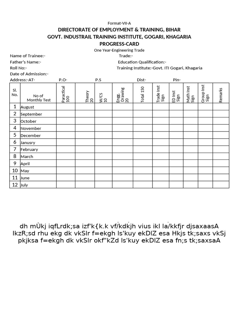 Progress Card Format-VII A-1Years | PDF | Vocational Education