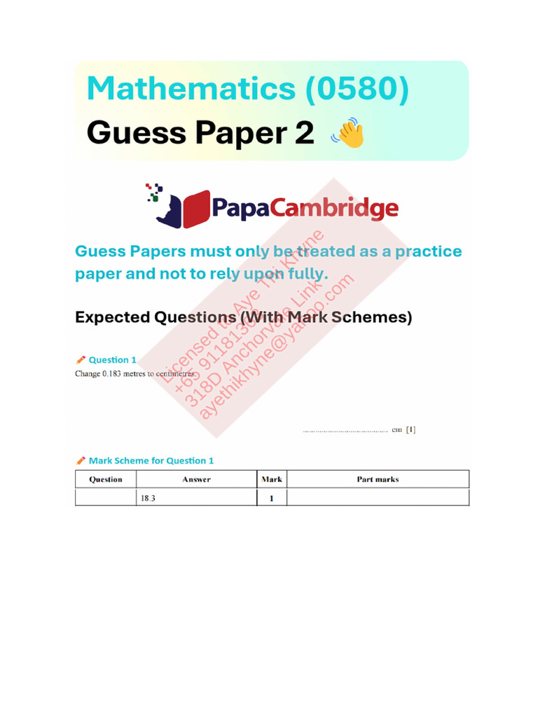 0580 Maths P2 Guess Paper Oct Nov 2025 | PDF