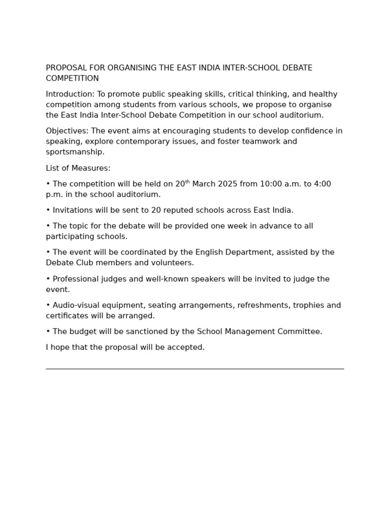 East India Inter-School Debate Proposal | PDF