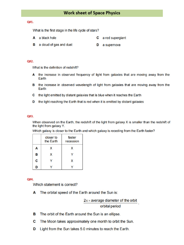 Work Sheet of Space Physics | PDF